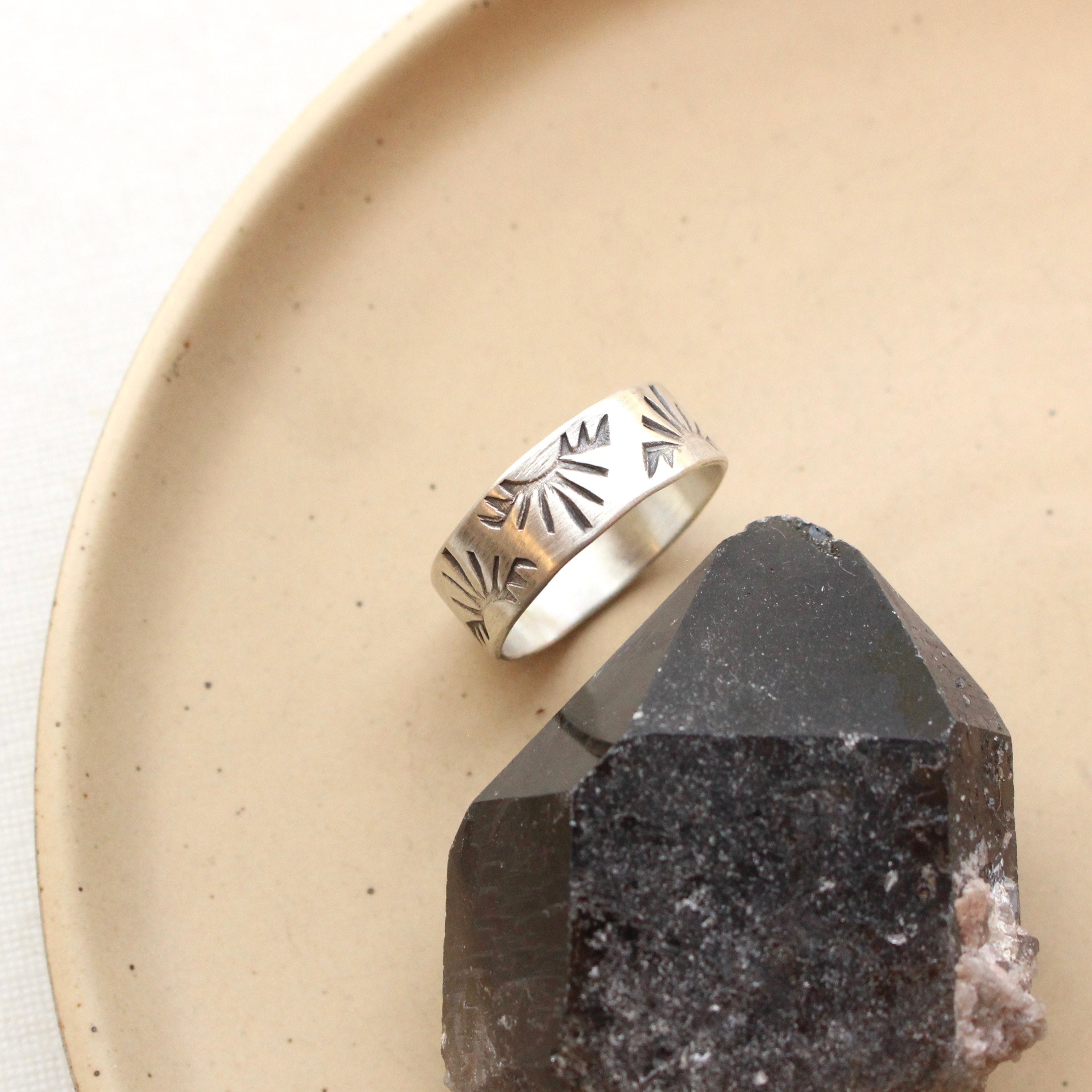 Sunrise Hawk Unisex Silver Band Ring, Unique Handmade Southwest ...