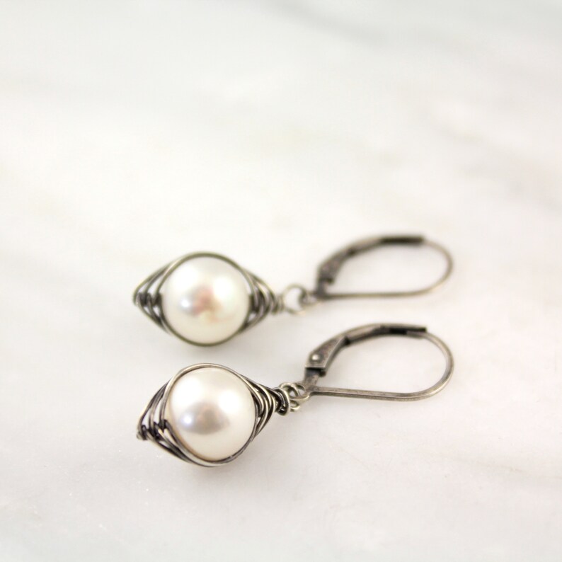 Perfect Pearl Wrapped Oxidized Silver Earrings | Etsy