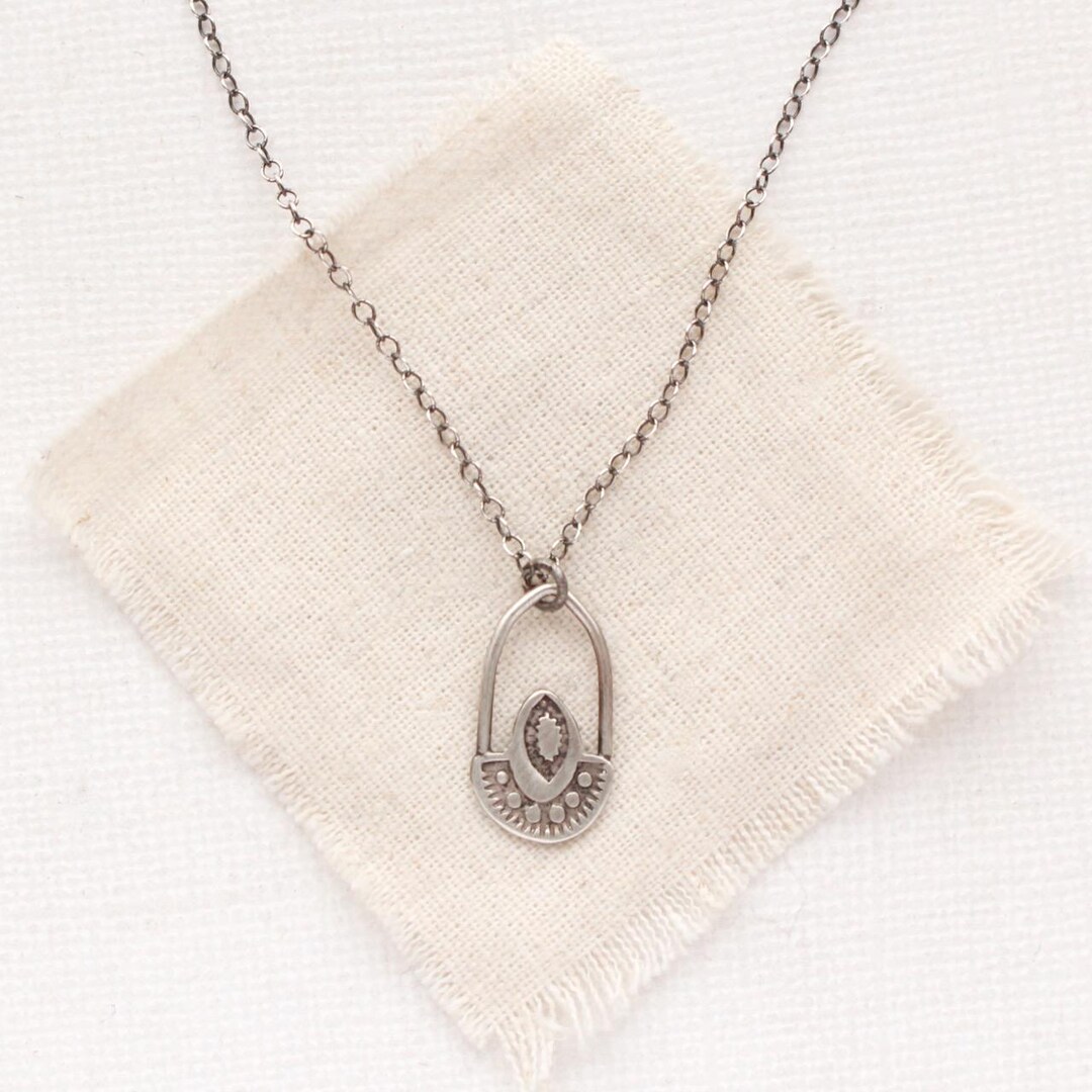 Wanderer Hoop Necklace, Unique Stamped Silver Layering Necklace ...