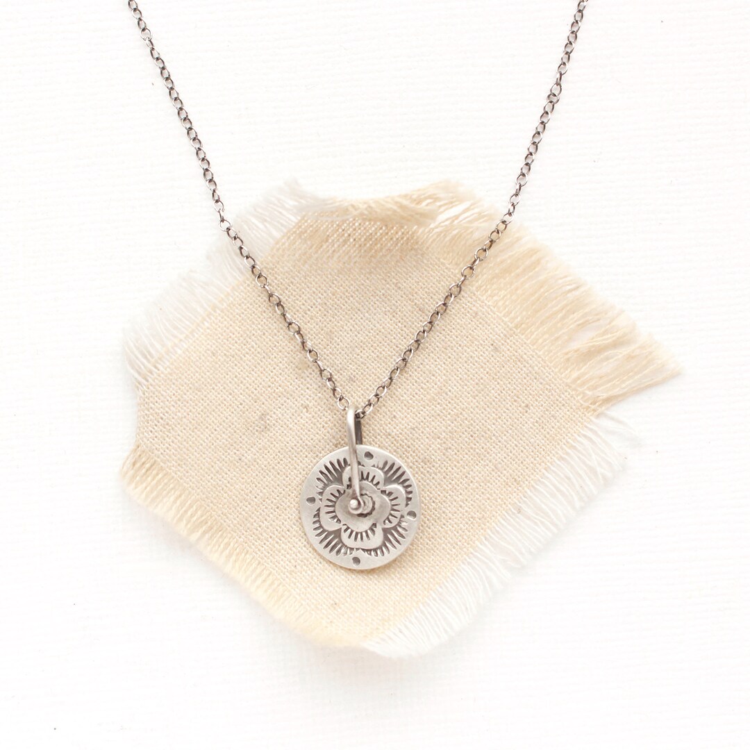 Pinned Columbine Disc Necklace, Sterling Silver Tribal Disc, Fidget ...