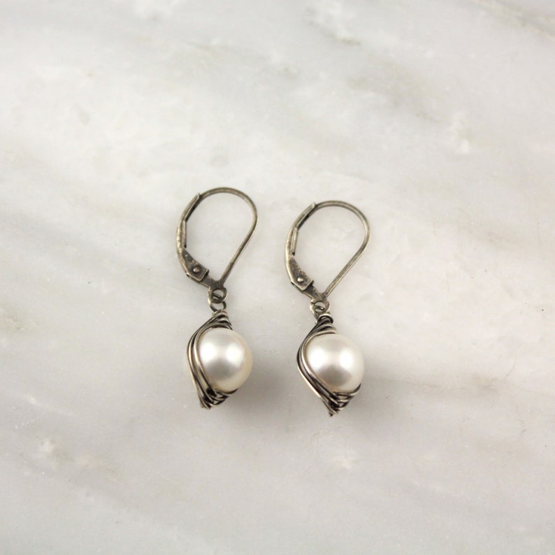 Perfect Pearl Wrapped Oxidized Silver Earrings | Etsy