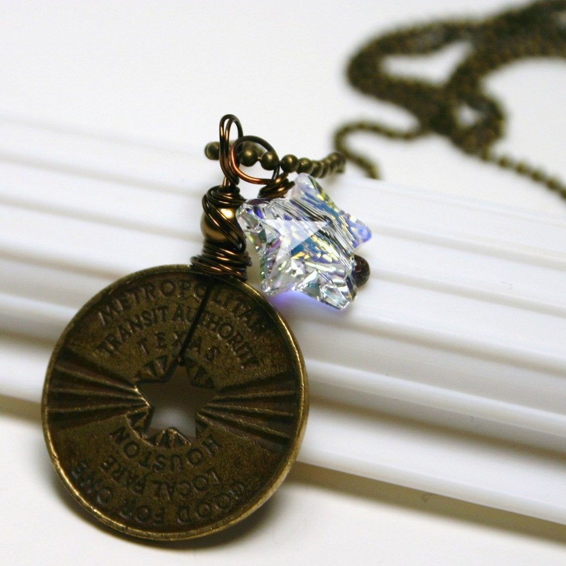 Houston TX Necklace Vintage Texas Transit Token Swarovski - Etsy