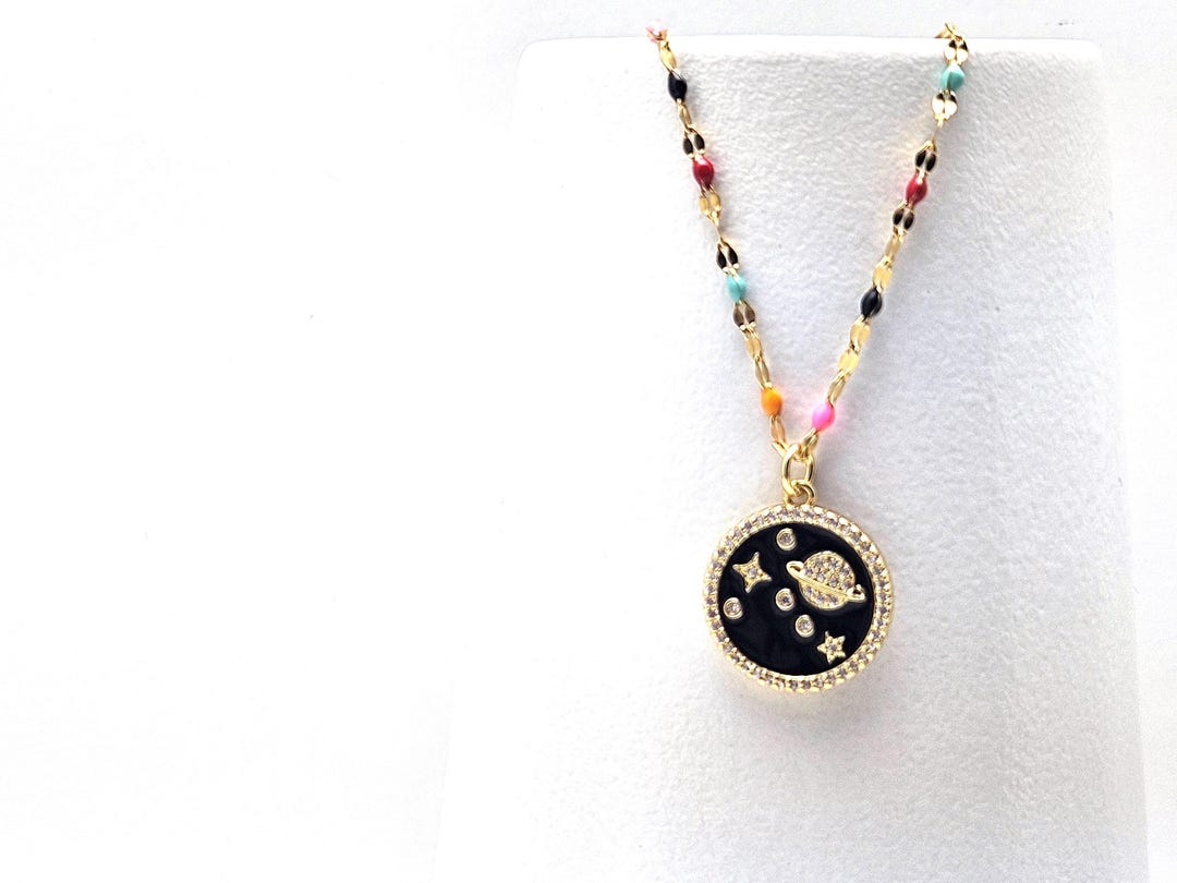 Rainbow Satellite Necklace Pastel Enamel Beaded Chain 14K Gold Fill ...