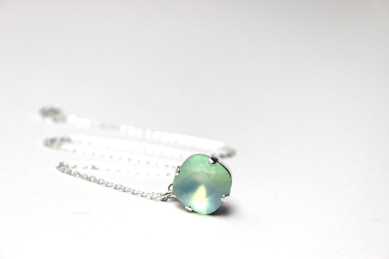 Frosted Mint Green Crystal Necklace Classic Sparkling Solitaire ...