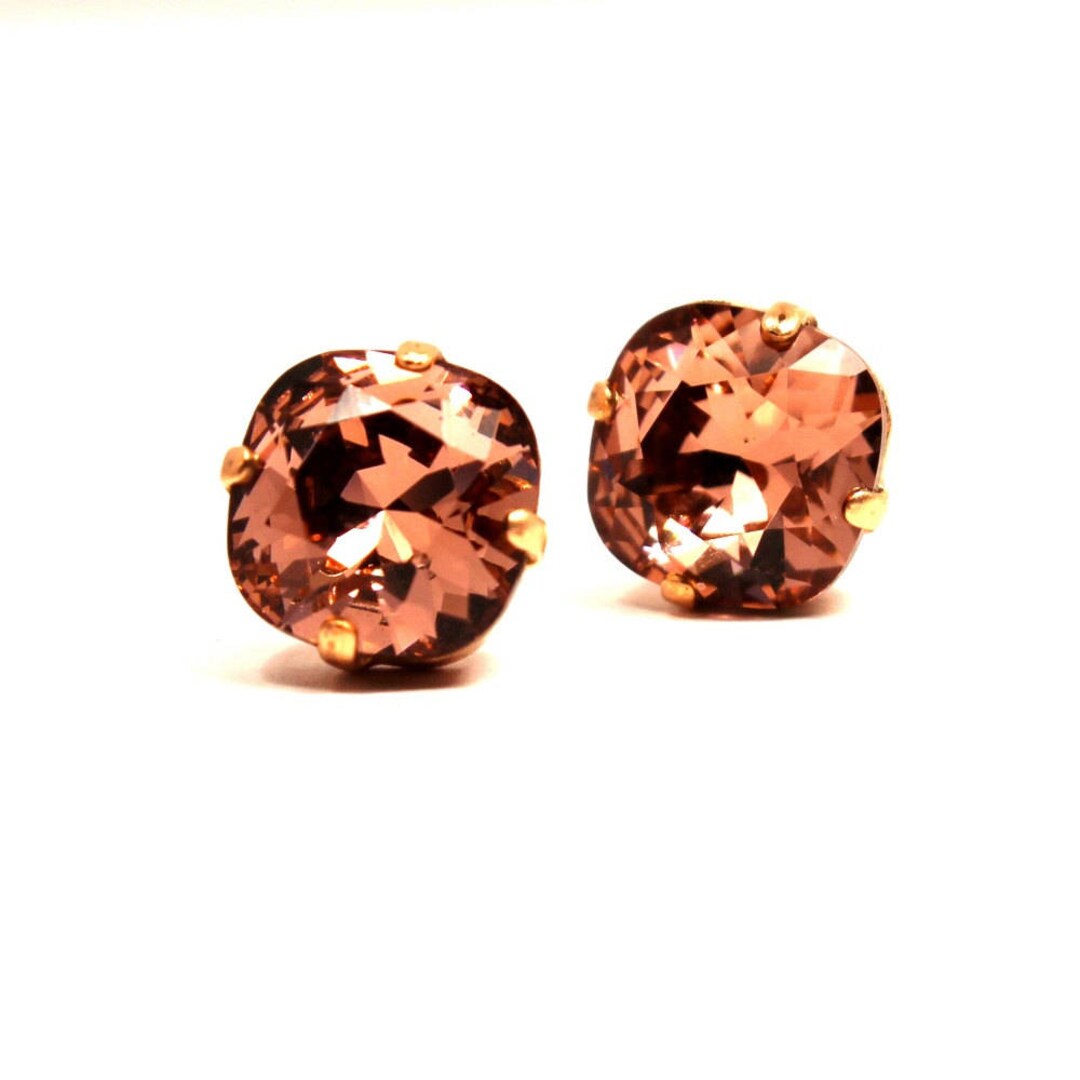 Blush Pink Crystal Stud Earrings Classic Sparkling Peach Pink Apricot ...