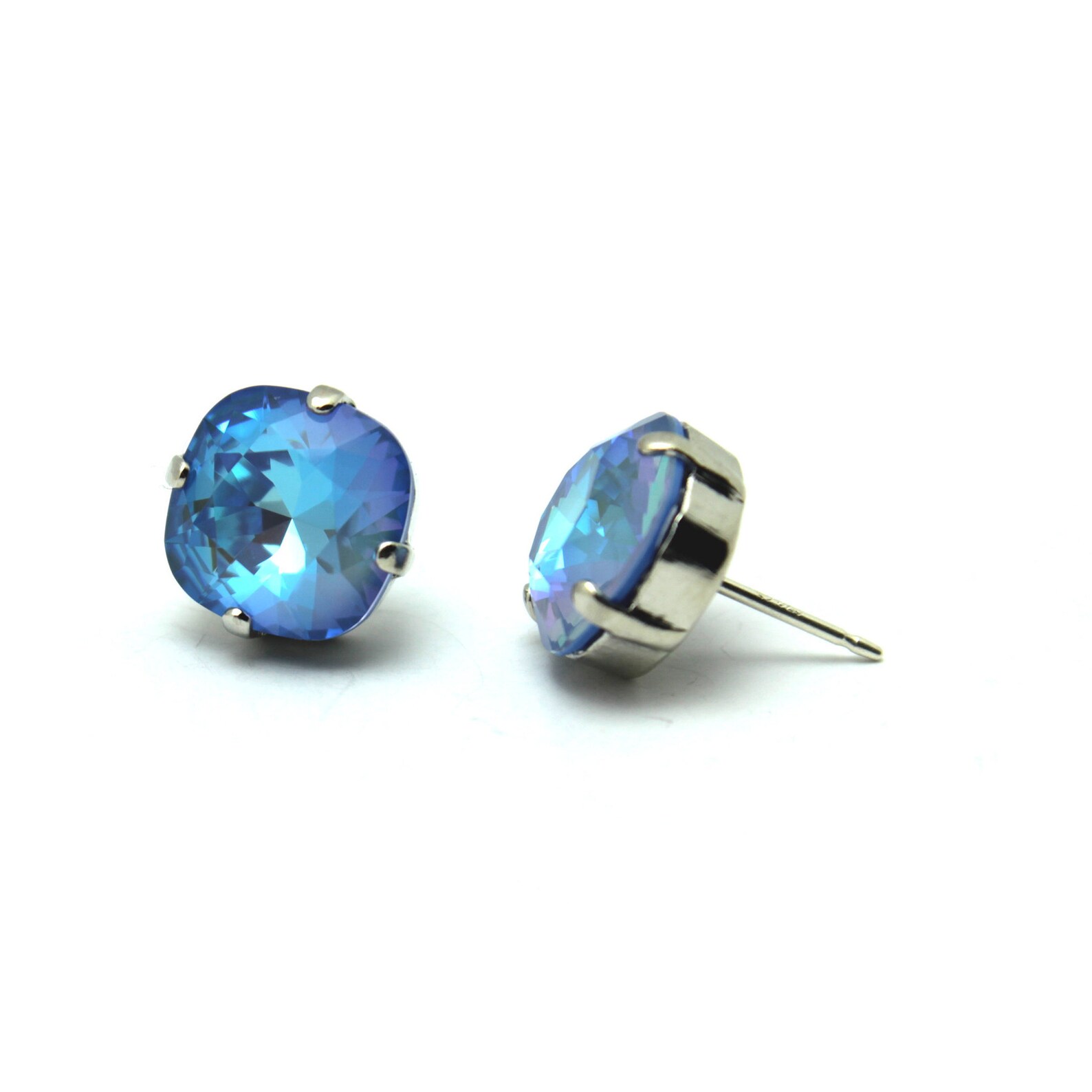 Ocean Delite Blue Crystal Stud Earrings Sparkling Deep Glowing - Etsy