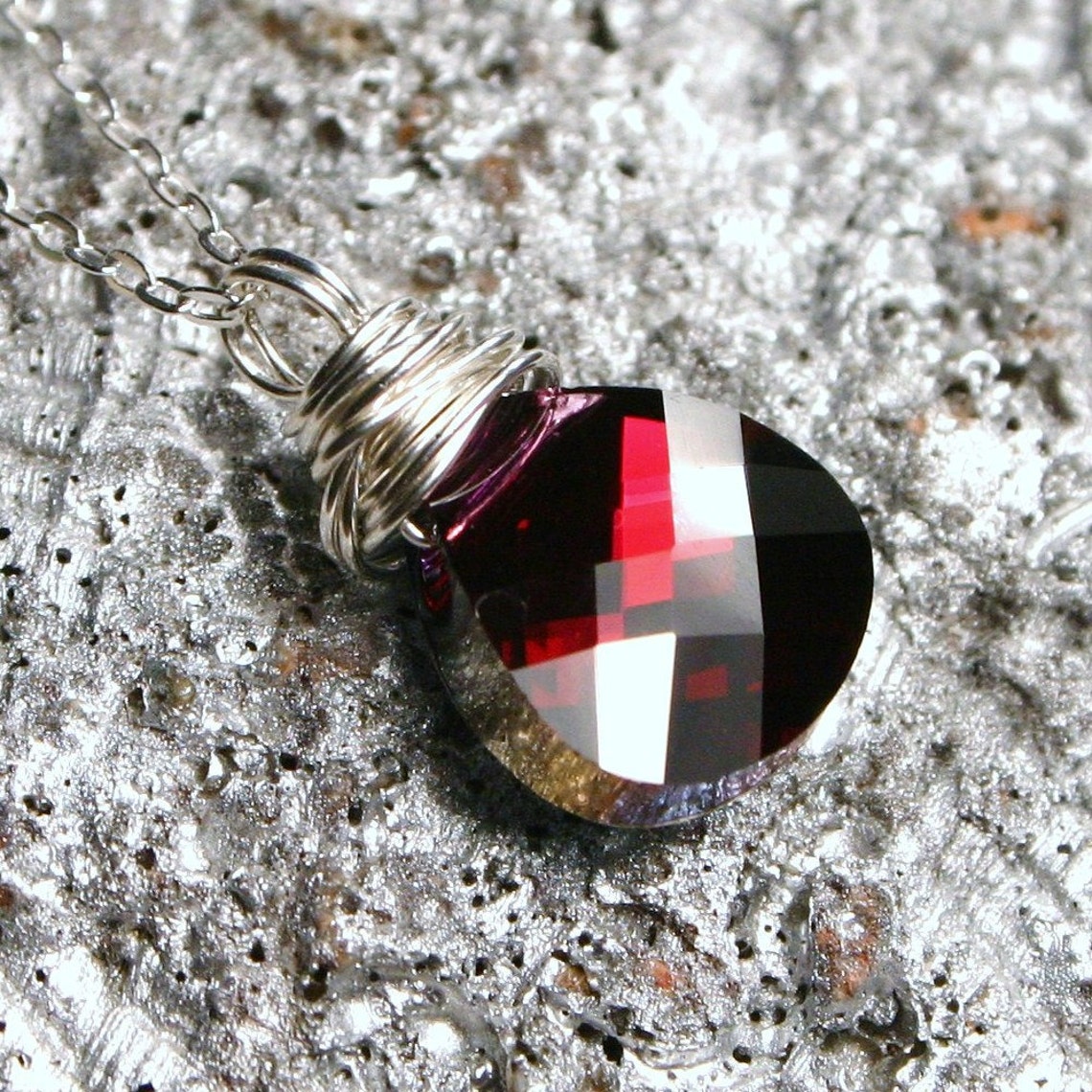 Ruby Red Crystal Necklace True Blood Classic Flat Briolette | Etsy