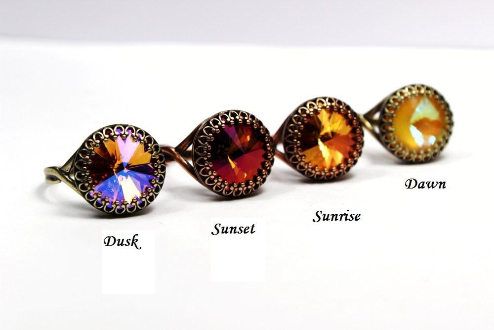 Swarovski Crystal Cocktail Ring Bright Yellow Deep Burgundy Cognac ...