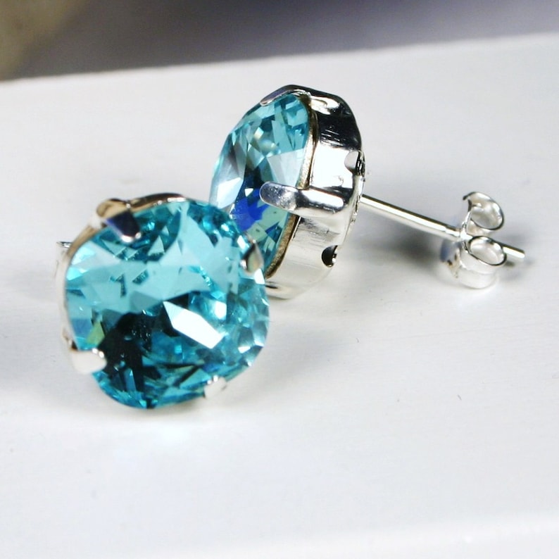 Turquoise Blue Crystal Stud Earrings Classic Sparkling Placid - Etsy