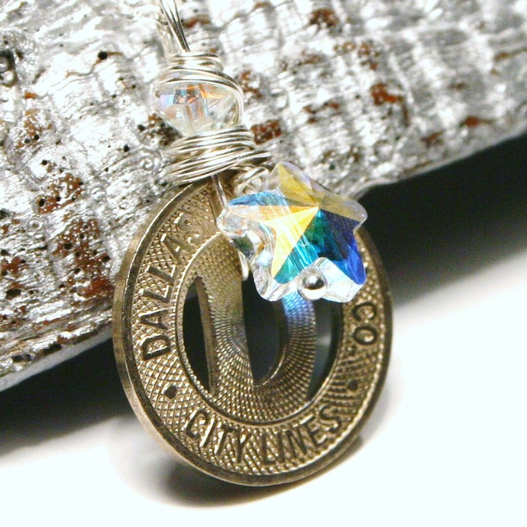 Dallas TX Necklace Vintage Texas Transit Token Swarovski - Etsy