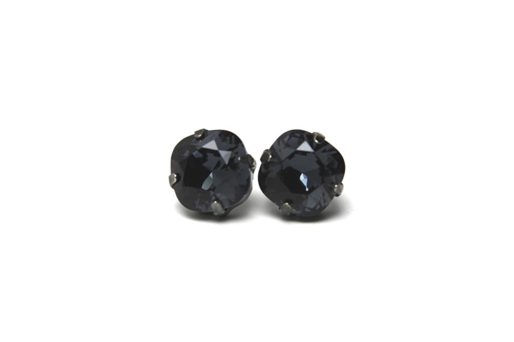Graphite Crystal Stud Earrings Classic Slate Gunmetal Steel - Etsy