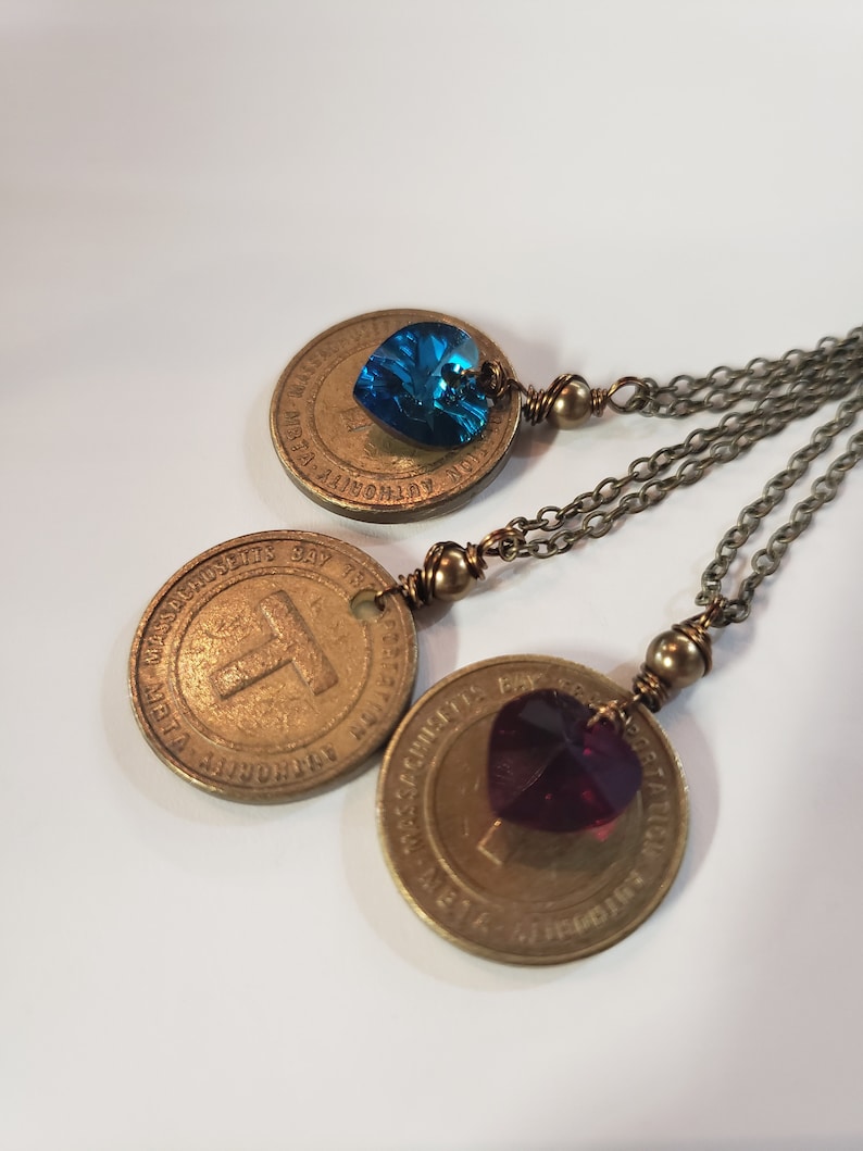 Boston MA Token Necklace - City MBTA Subway Vintage T Transit ...
