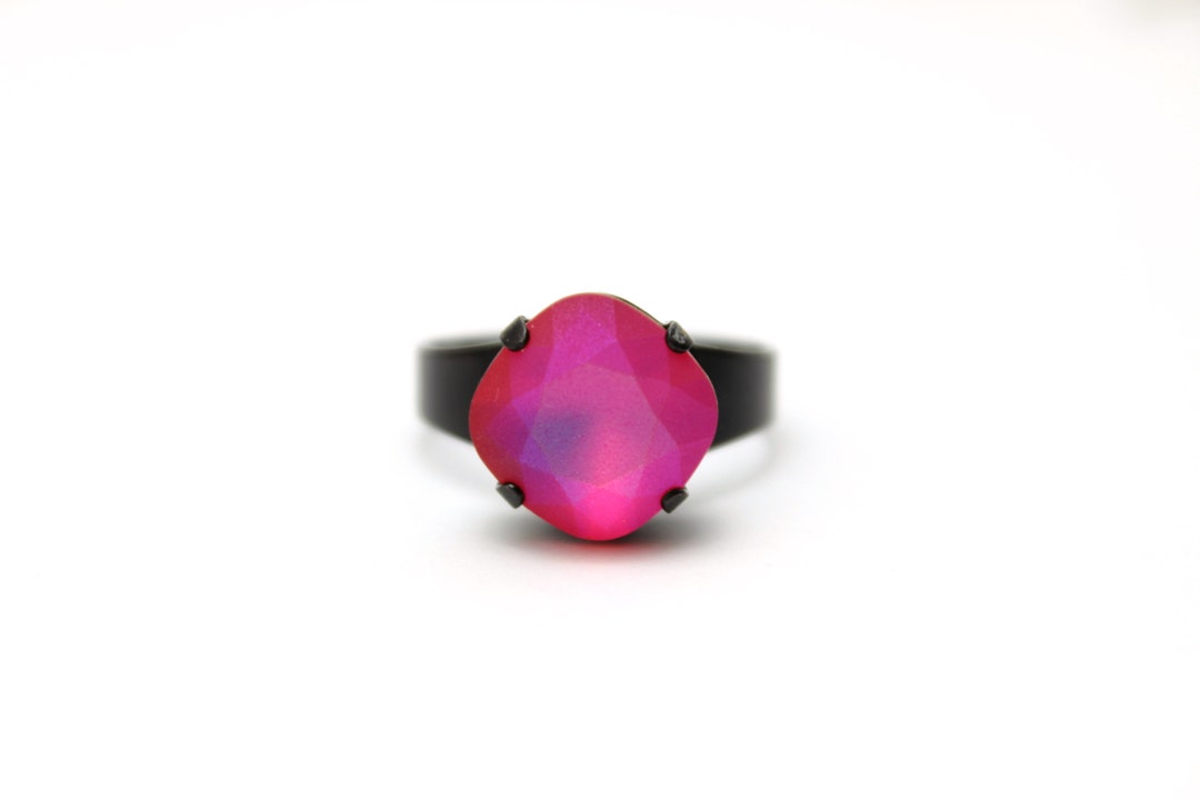 Bight Pink Ring Swarovski Crystal Cocktail Ring Matte Pastel Frosted ...