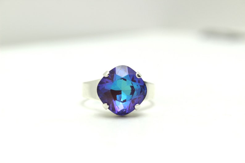 Bright Purple Ring Swarovski Crystal Cocktail Ring Ultra AB Rainbow ...