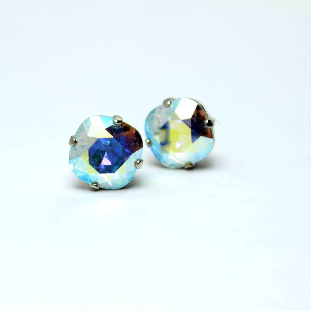 Light Azore Blue Crystal Stud Earrings Classic Sparkling Pale Pastel AB ...