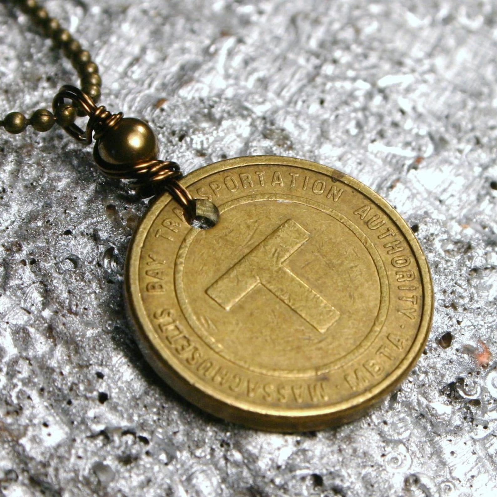 Boston MA Vintage Subway T Token Necklace - Simple Mens Brass Mass ...
