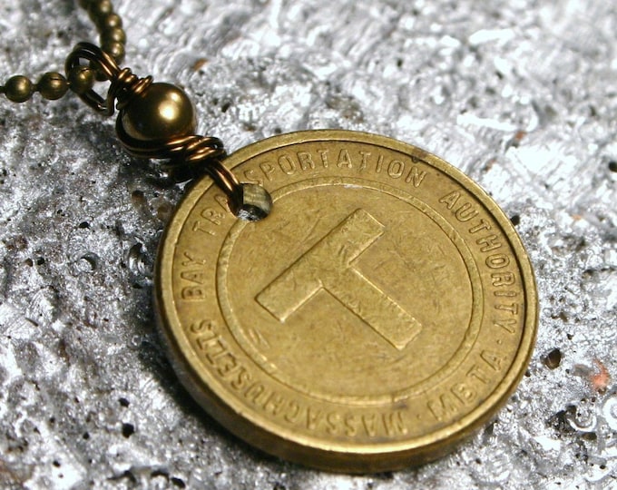 Boston MA Vintage Subway T Token Necklace Simple Mens Brass - Etsy