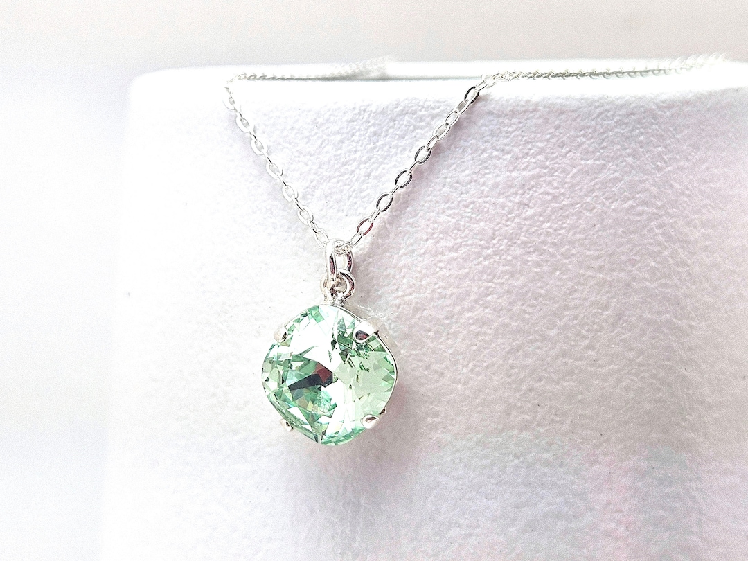 Mint Green Crystal Necklace Classic Sparkling Seafoam Solitaire ...