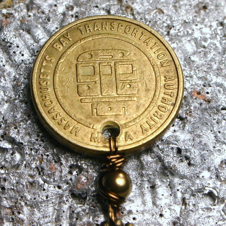 Boston MA Vintage Subway T Token Necklace - Simple Mens Brass Mass ...