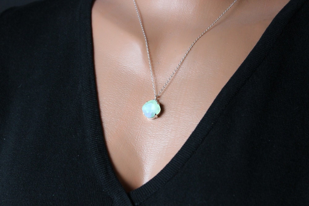 Frosted Mint Green Crystal Necklace Classic Sparkling Solitaire ...