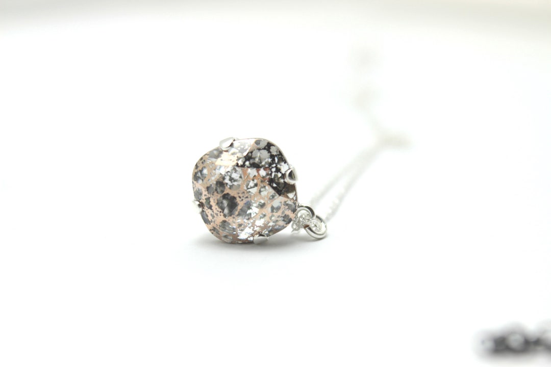 Rose Gold Crystal Necklace Speckled Pink Patina Solitaire Swarovski ...