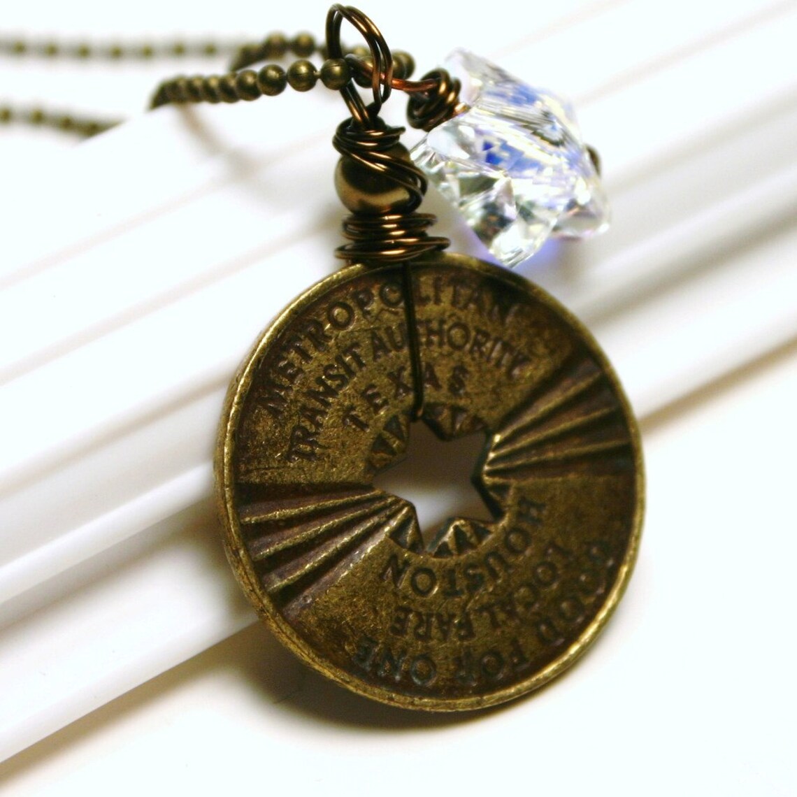 Houston TX Necklace Vintage Texas Transit Token Swarovski - Etsy