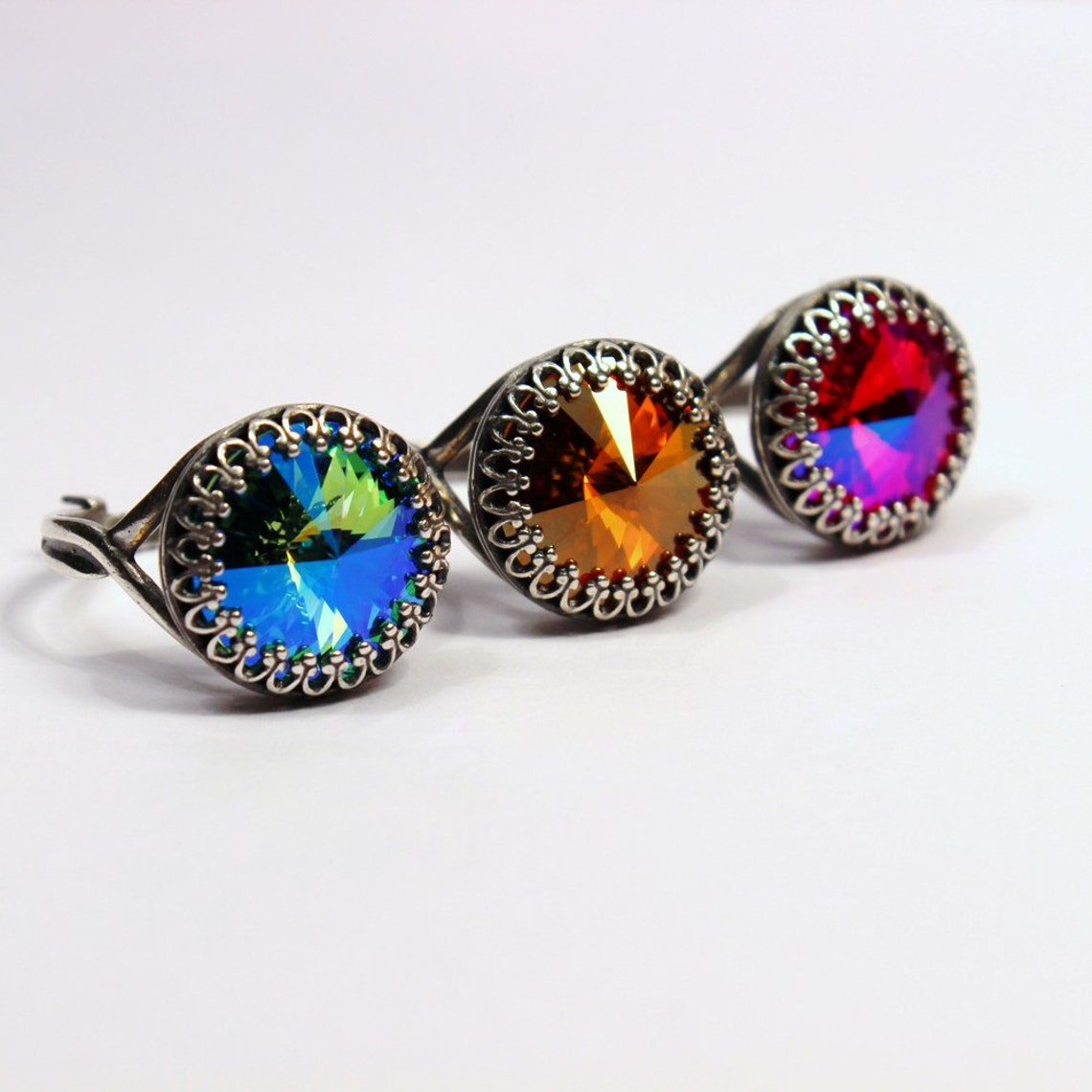 Swarovski Crystal Cocktail Ring Turquoise Blue Dark Hot Fuchsia Pink ...