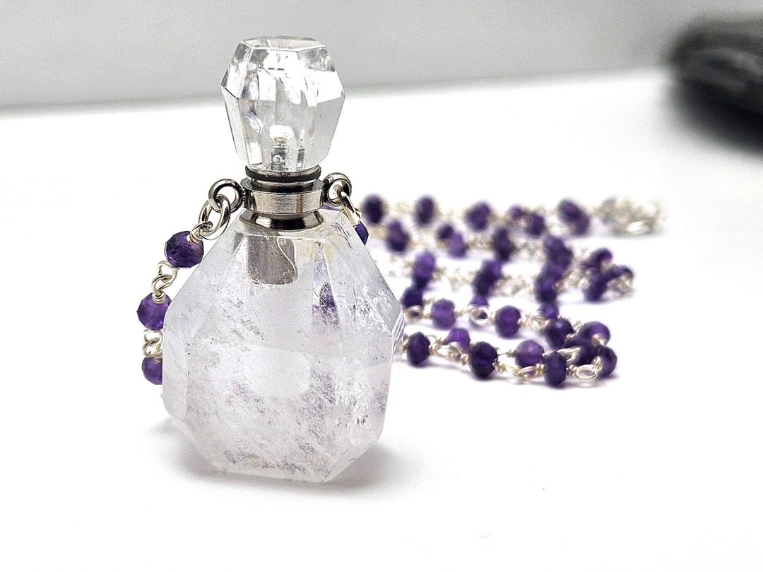 Potion Bottle Necklace Rock Crystal Quartz Purple Amethyst Silver Brass ...