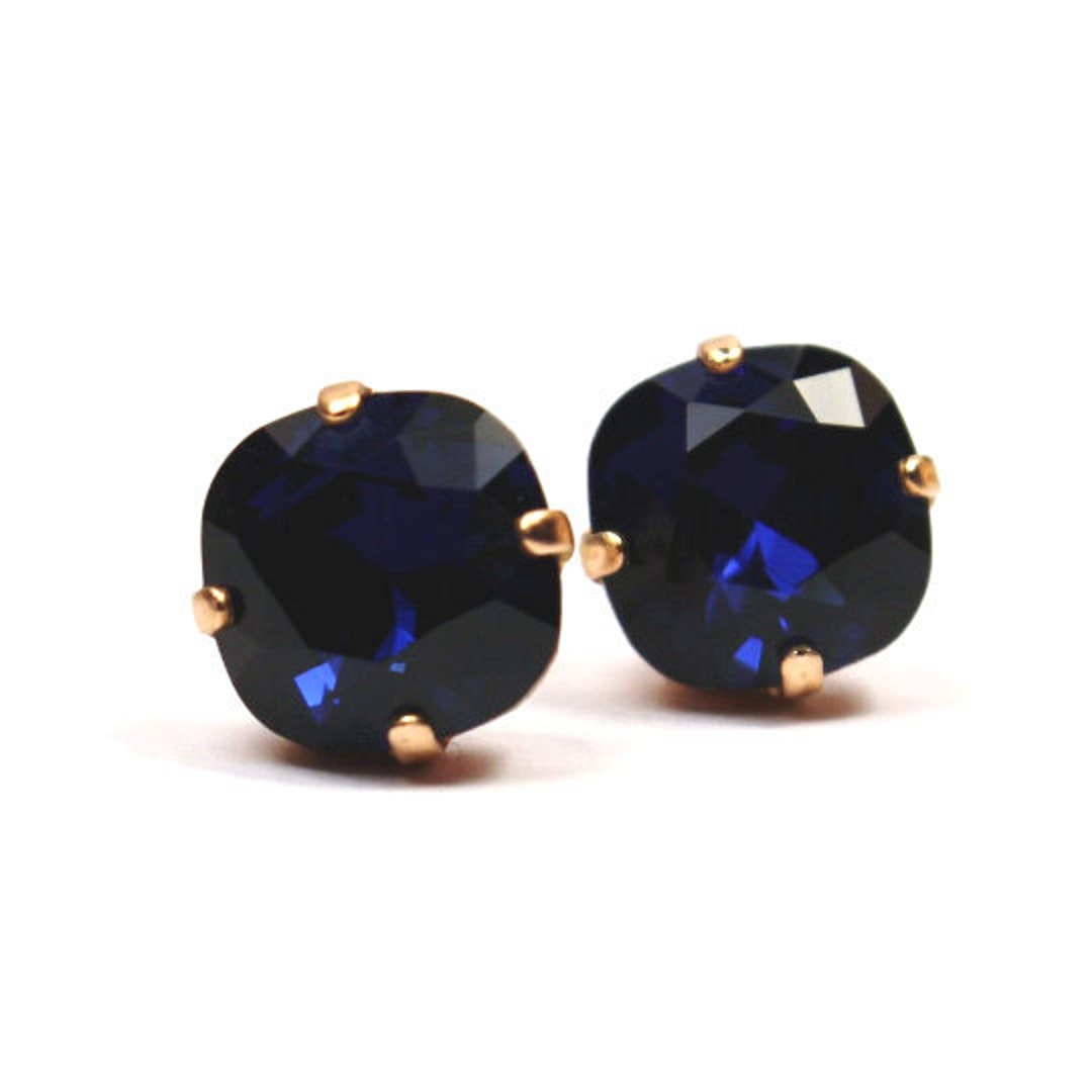 Navy Blue Crystal Stud Earrings Classic Sparkling Deep Dark Indigo ...