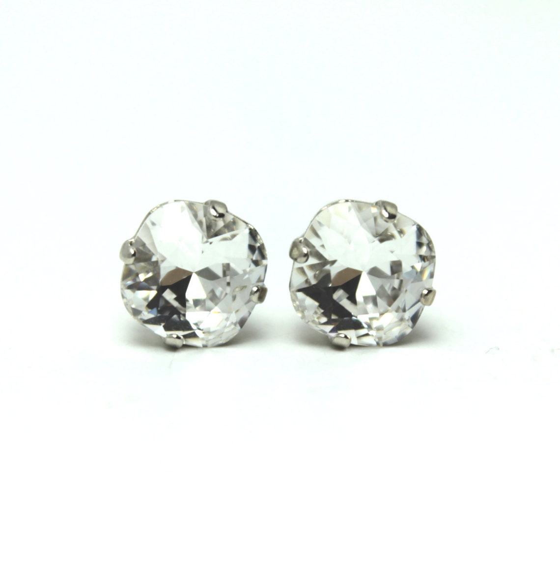 Clear Crystal Stud Earrings Classic Sparkling Shimmer Solitaire 10mm ...