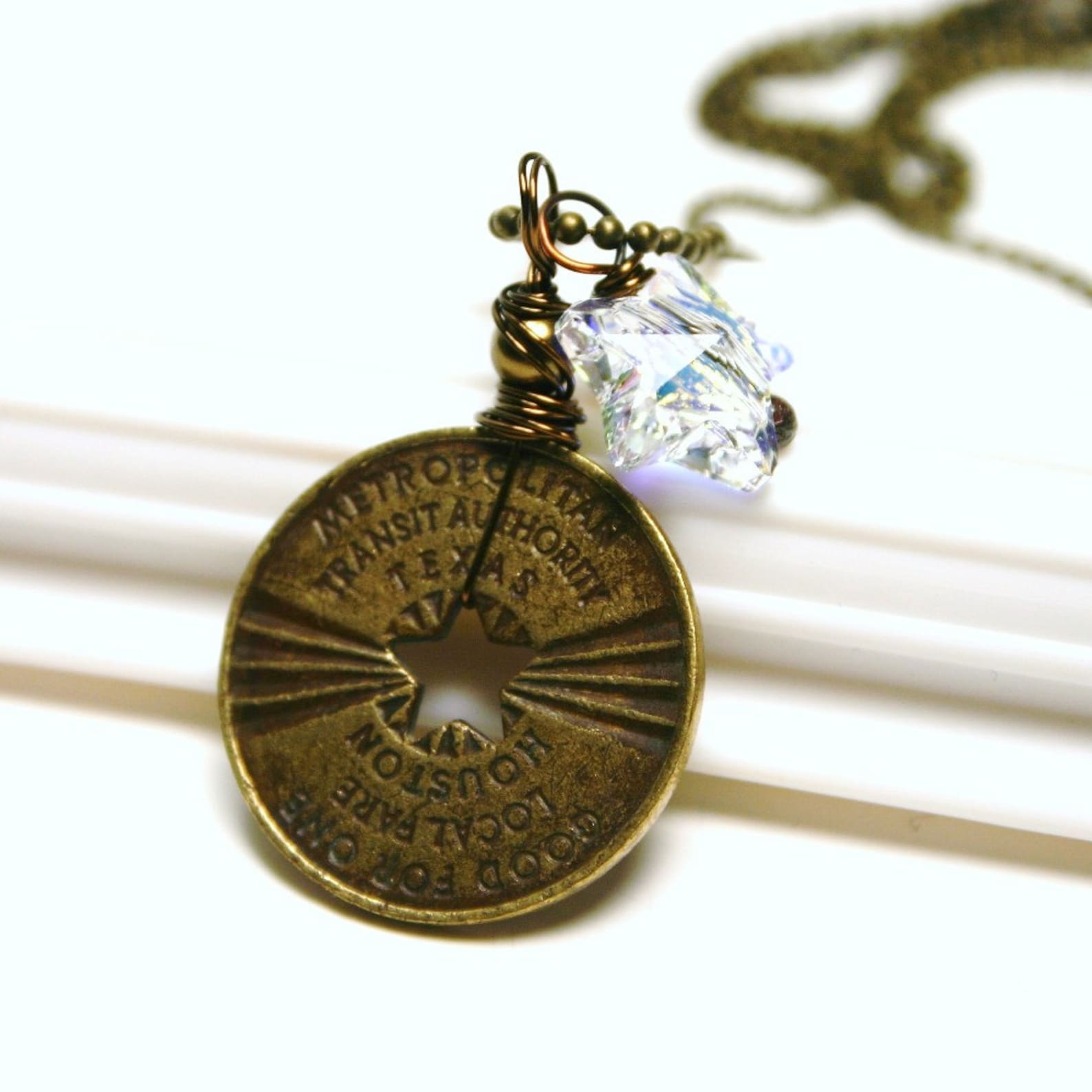 Houston TX Necklace Vintage Texas Transit Token Swarovski - Etsy