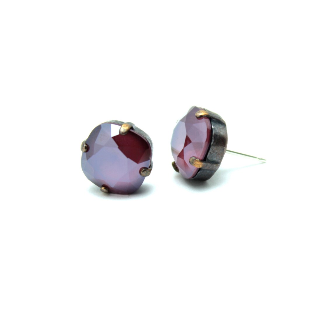 Dark Red Crystal Stud Earrings Classic Laquer Sparkling Siam Cerise ...