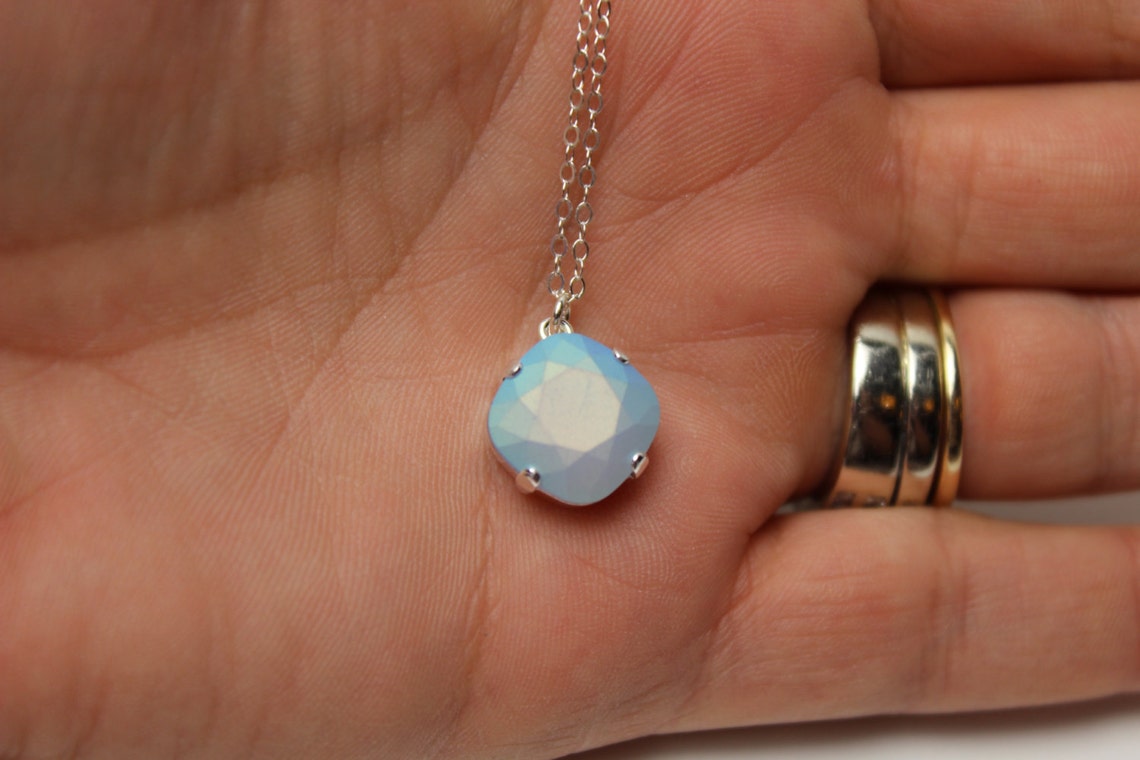 Baby Blue Frosted Crystal Necklace Classic Sparkling Solitaire - Etsy