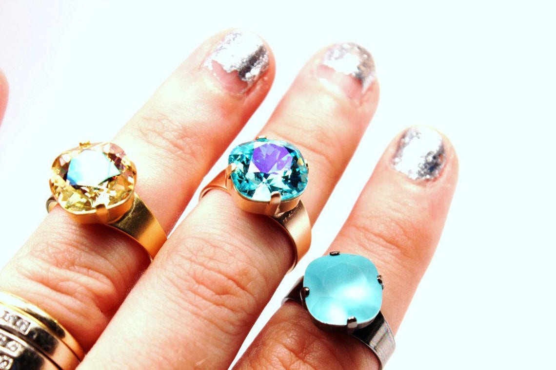 Bright Purple Ring Swarovski Crystal Cocktail Ring Ultra AB Rainbow ...
