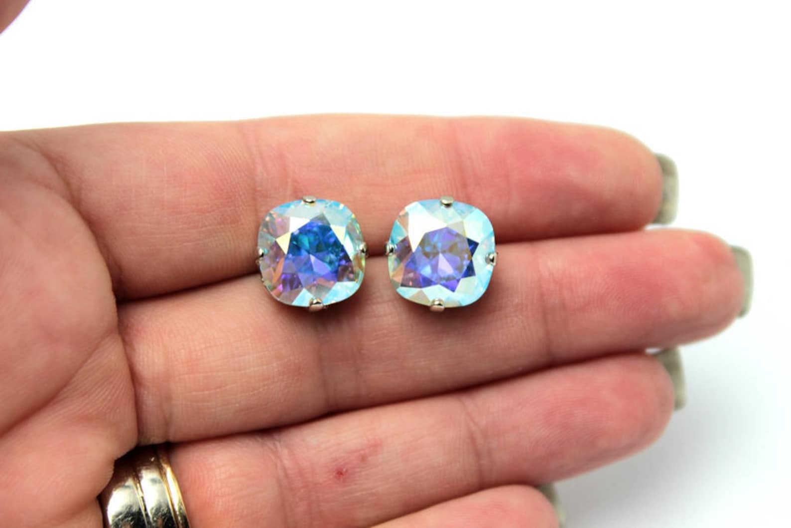 Light Azore Blue Crystal Stud Earrings Classic Sparkling Pale - Etsy
