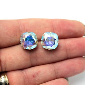 Light Azore Blue Crystal Stud Earrings Classic Sparkling Pale Pastel AB ...
