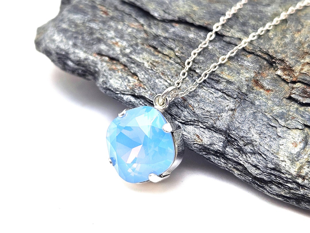 Baby Blue Opal Crystal Necklace Classic Sparkling Solitaire Austrian ...