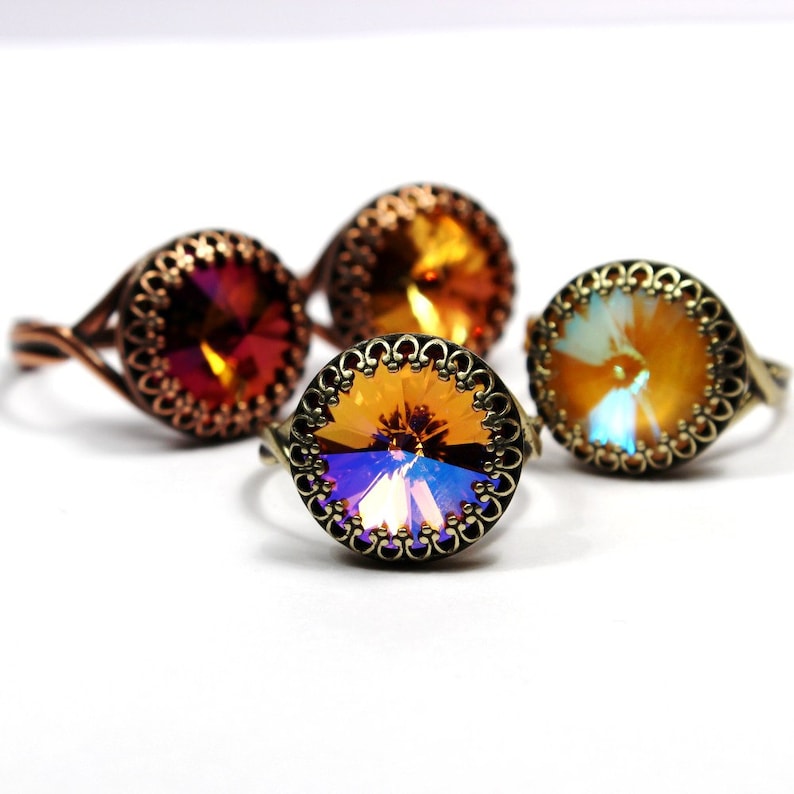 Swarovski Crystal Cocktail Ring Bright Yellow Deep Burgundy Cognac ...