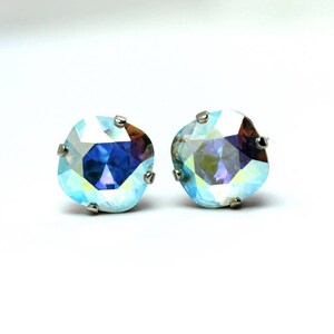 Light Azore Blue Crystal Stud Earrings Classic Sparkling Pale Pastel AB ...