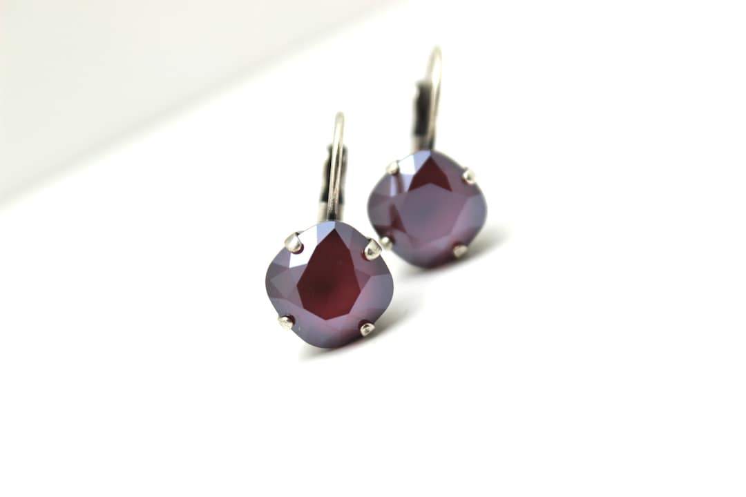 Dark Red Crystal Drop Earrings Classic Opaque Merlot Ruby Wine ...