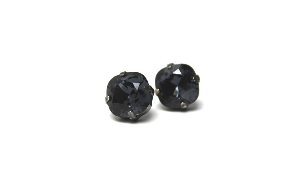 Graphite Crystal Stud Earrings Classic Slate Gunmetal Steel - Etsy