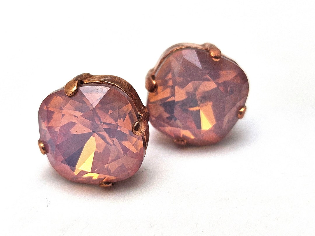 Blush Pink Opal Crystal Stud Earrings Classic Rosaline Barbie Solitaire ...