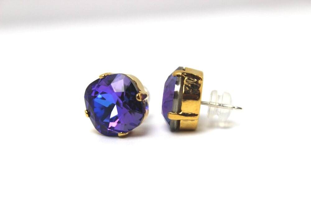 Bright Purple Crystal Stud Earrings Classic Sparkling | Etsy