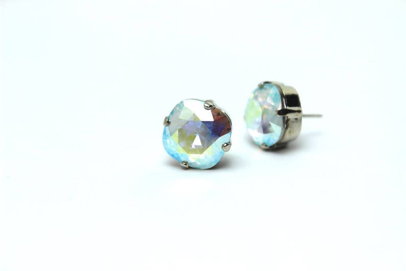 Light Azore Blue Crystal Stud Earrings Classic Sparkling Pale - Etsy