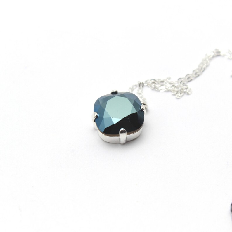Metallic Blue Crystal Necklace Cobalt Navy Metal Industrial Solitaire ...