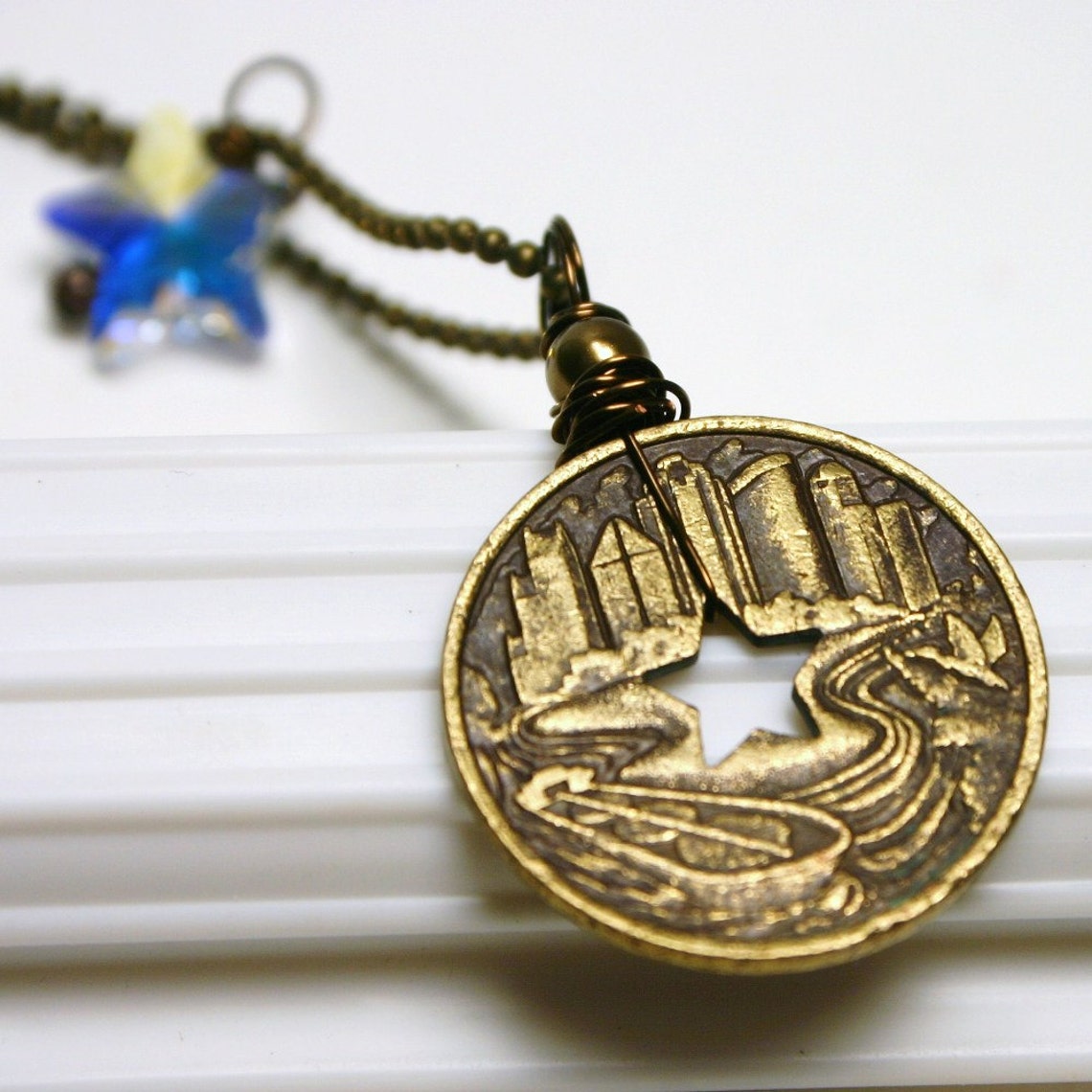Houston TX Necklace Vintage Texas Transit Token Swarovski - Etsy