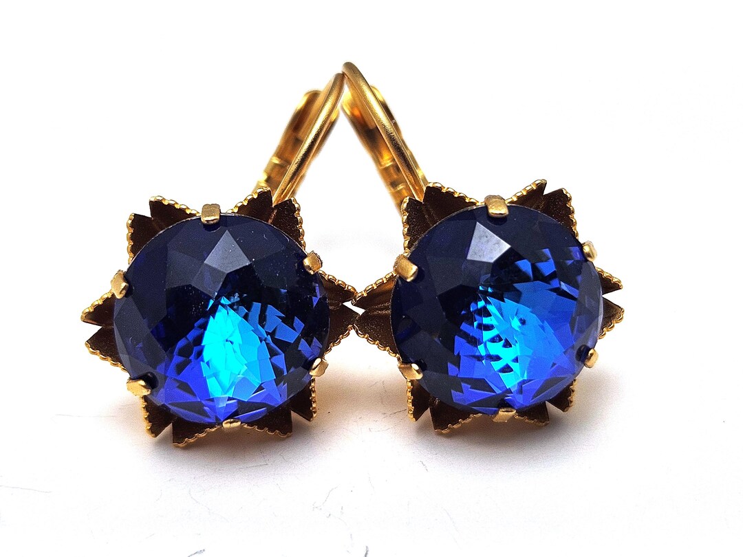 Bermuda Blue Crystal Starflower Drop Earrings Sparkling Deep Royal Navy ...