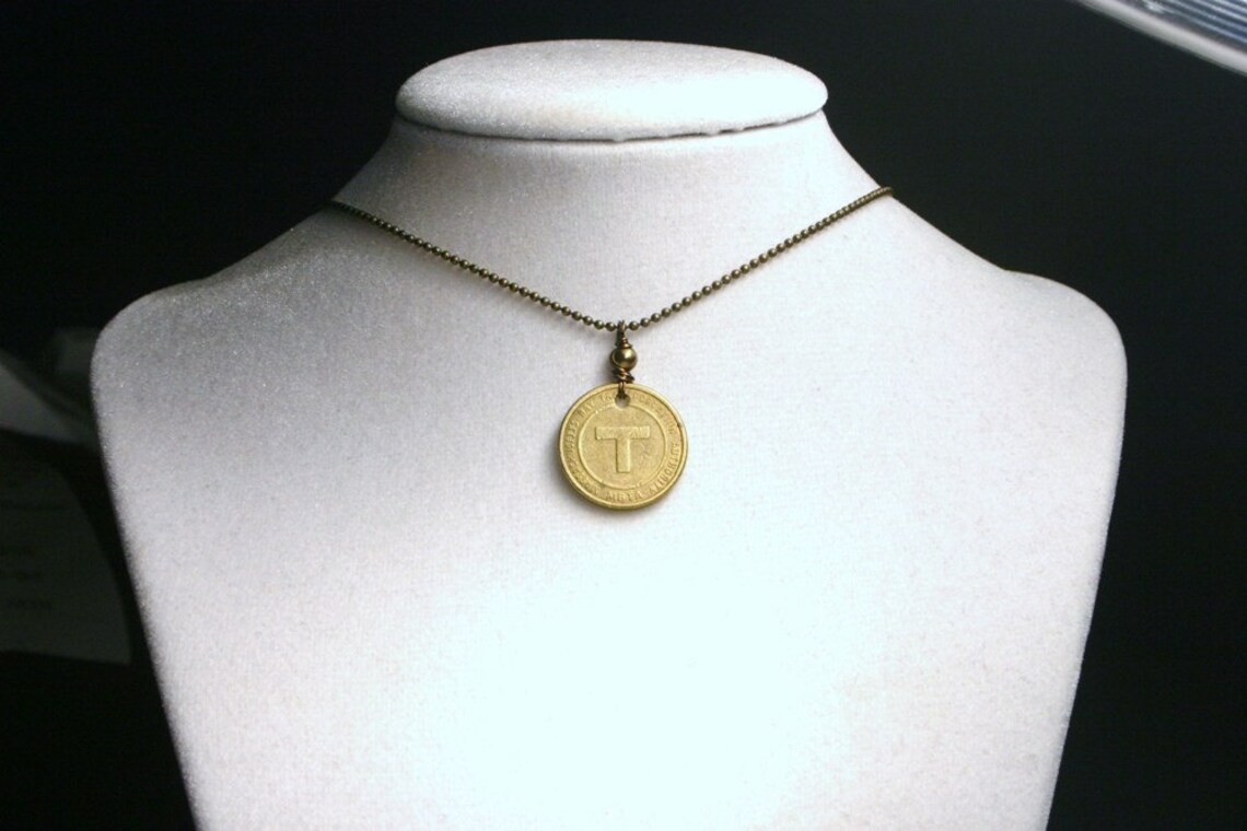 Boston MA Vintage Subway T Token Necklace Simple Mens Brass - Etsy