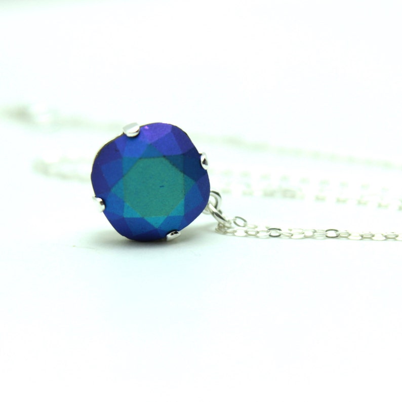 Deep Blue Crystal Necklace Cobalt Seaglass Matte Solitaire | Etsy