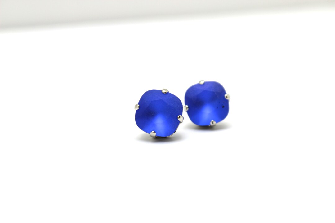 Bright Blue Crystal Stud Earrings Classic Matte Deep Cobalt Royal ...